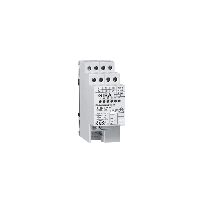Binary input, 6-gang 10 – 230 V AC/DC for KNX